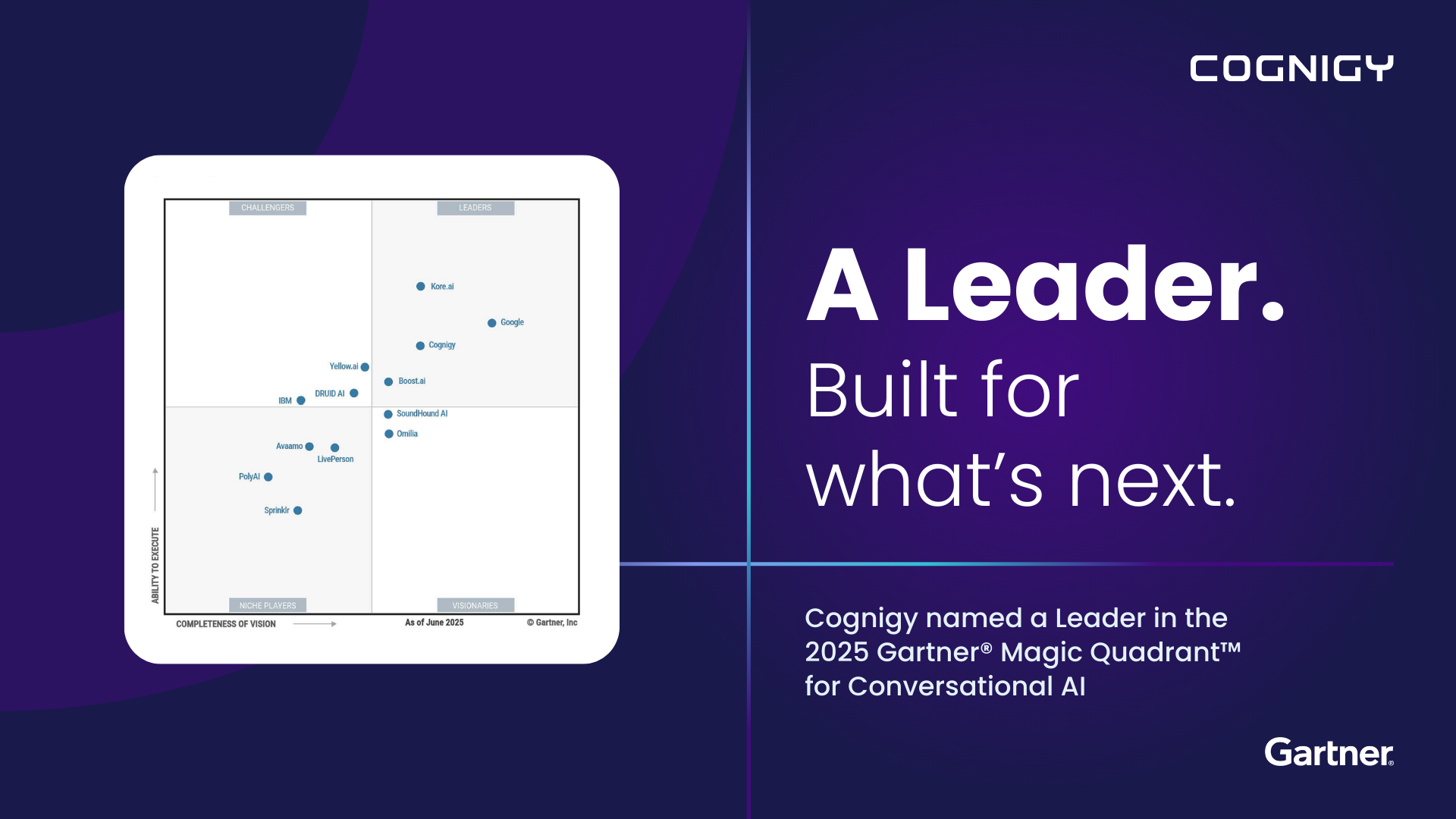 Cognigy is a Leader in the 2025 Gartner® Magic Quadrant™ for Enterprise Conversational AI Platforms
